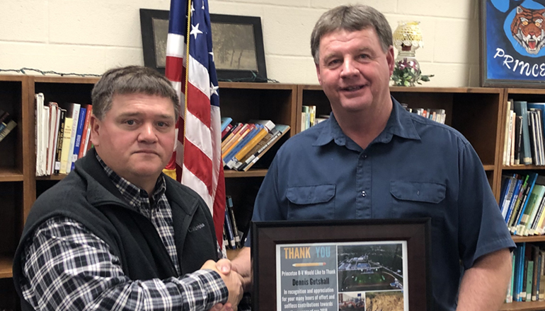 Princeton R-V School presents Dennis Gutshall with plaque of appreciation