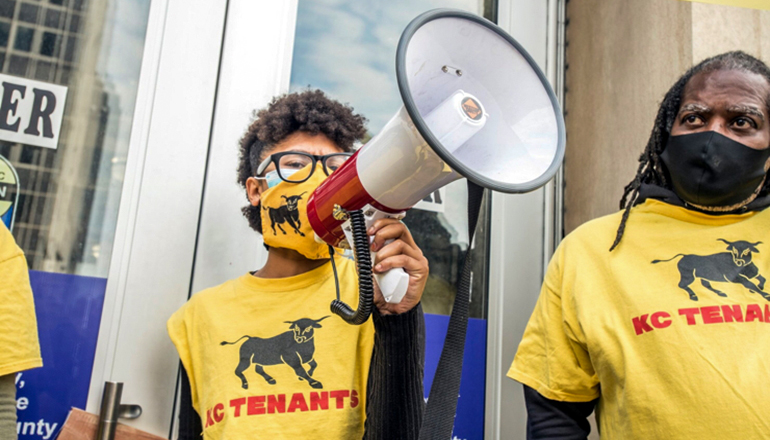 Missouri tenants' group protests at online eviction hearings