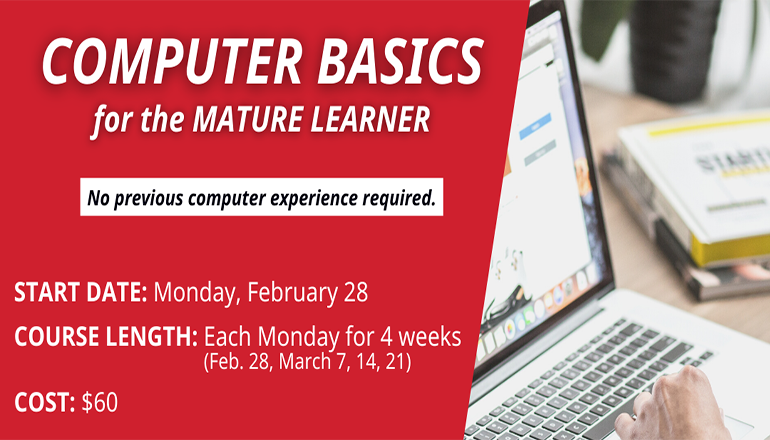 Computer basics community education course available through NCMC