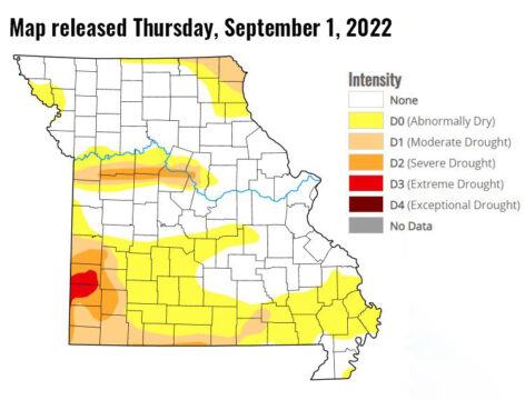 Almost one-half of the state of Missouri is experiencing drought conditions