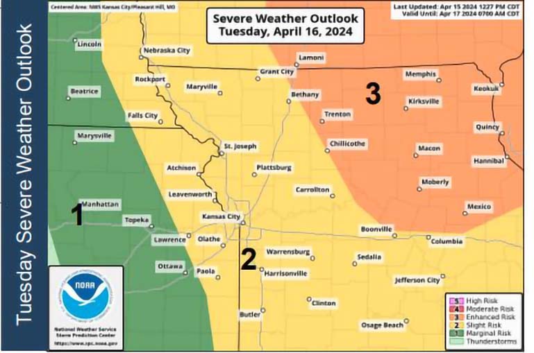 Thunderstorm alert for north Missouri through Tuesday evening