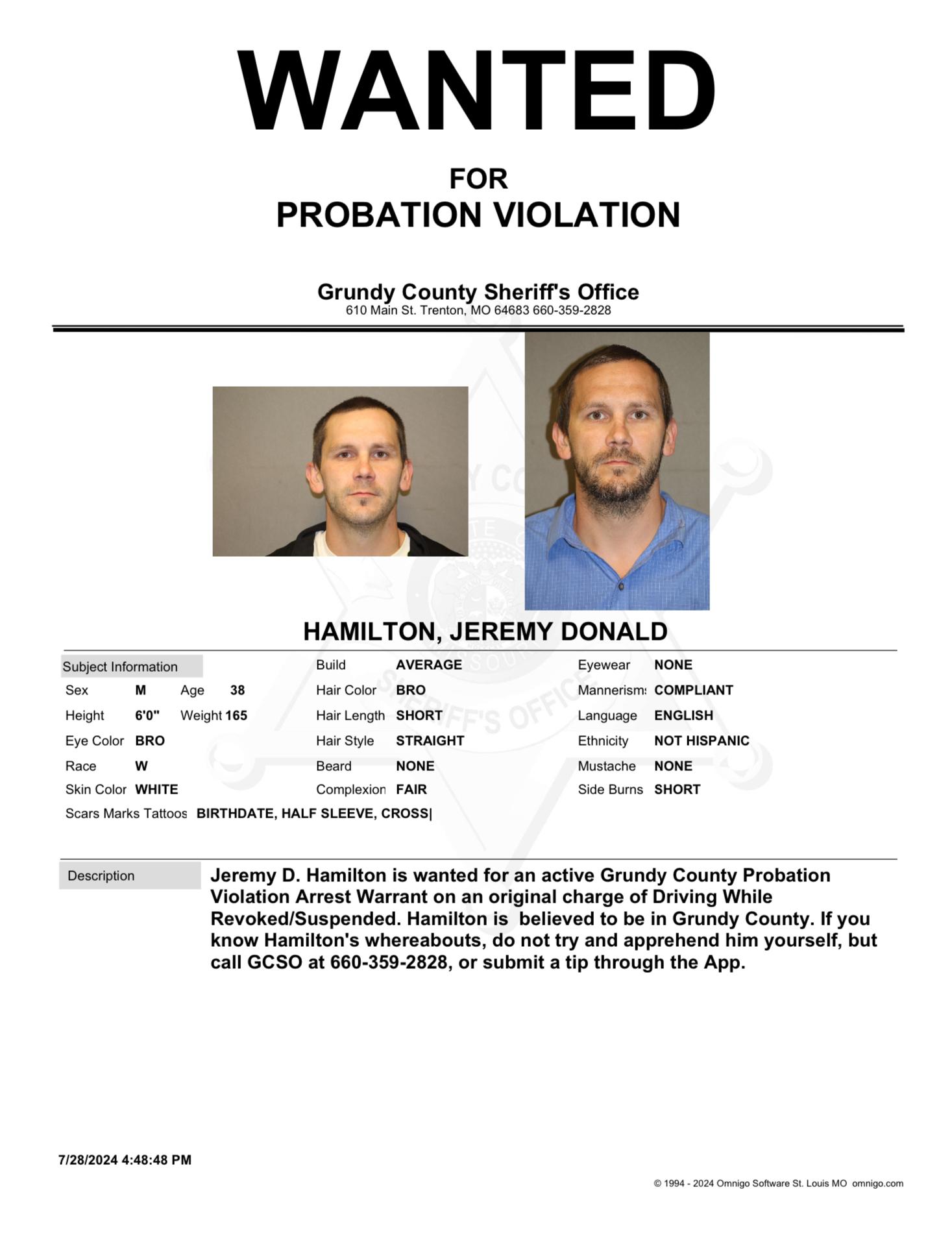 Friday's Fugitive: Jeremy Donald Hamilton