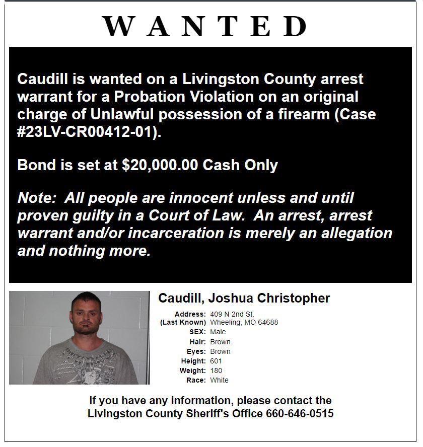 Wanted: Joshua Caudill sought by Livingston County Sheriff