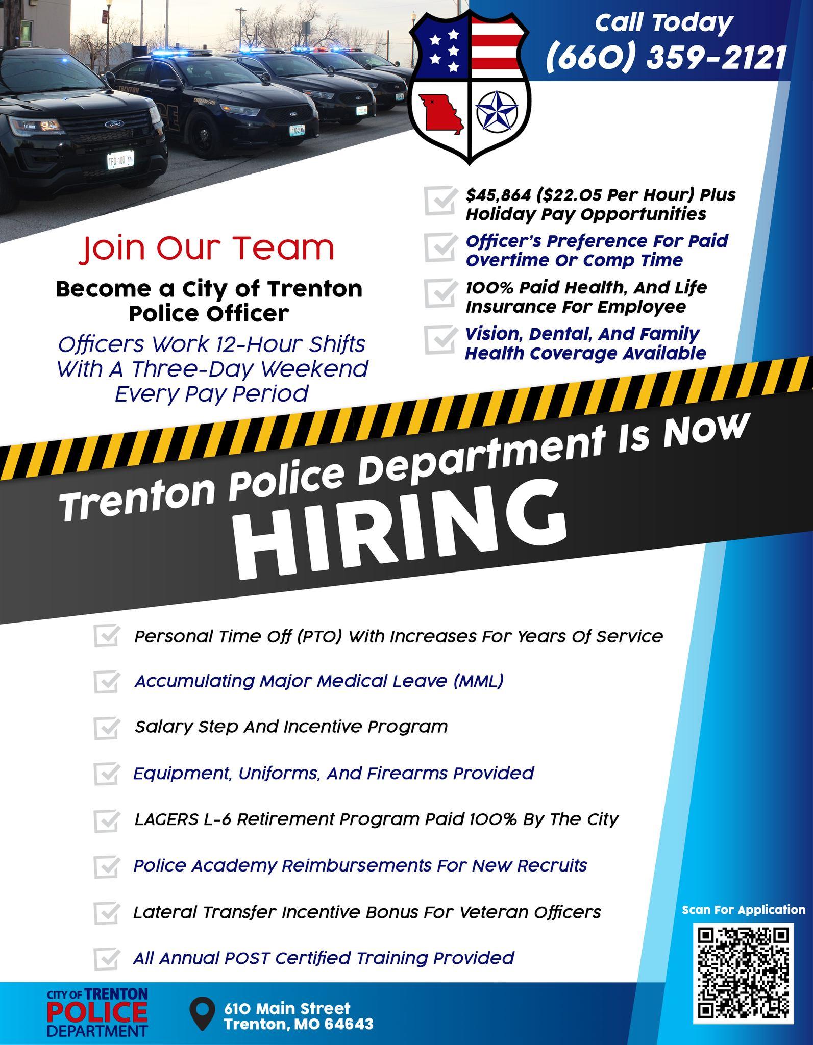 Trenton Police Department is hiring new officers, paid academy ...